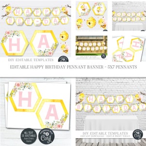 EDITABLE First Bee-day Birthday Decorations, Bee Birthday Party ...