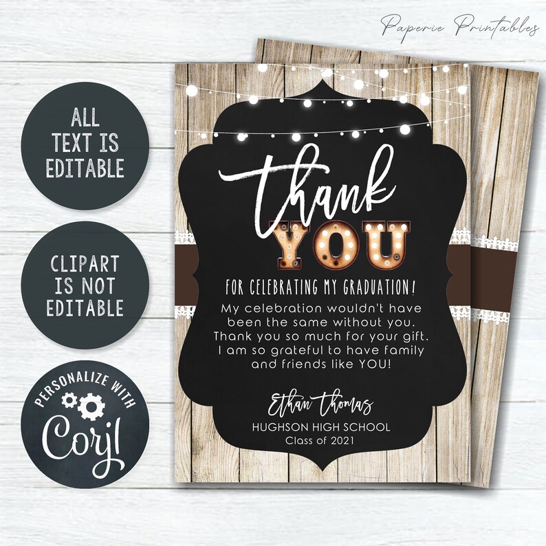 EDITABLE Graduation Thank You Card Thank You Graduation Card - Etsy