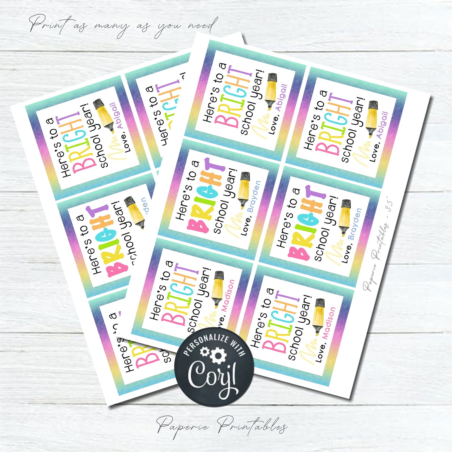 EDITABLE - Bright School Year Teacher Gift Tag - First Day of School ...
