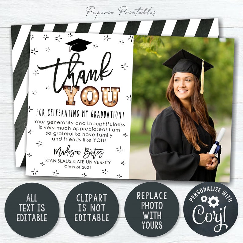 EDITABLE Graduation Thank You Card Thank You Graduation Card - Etsy