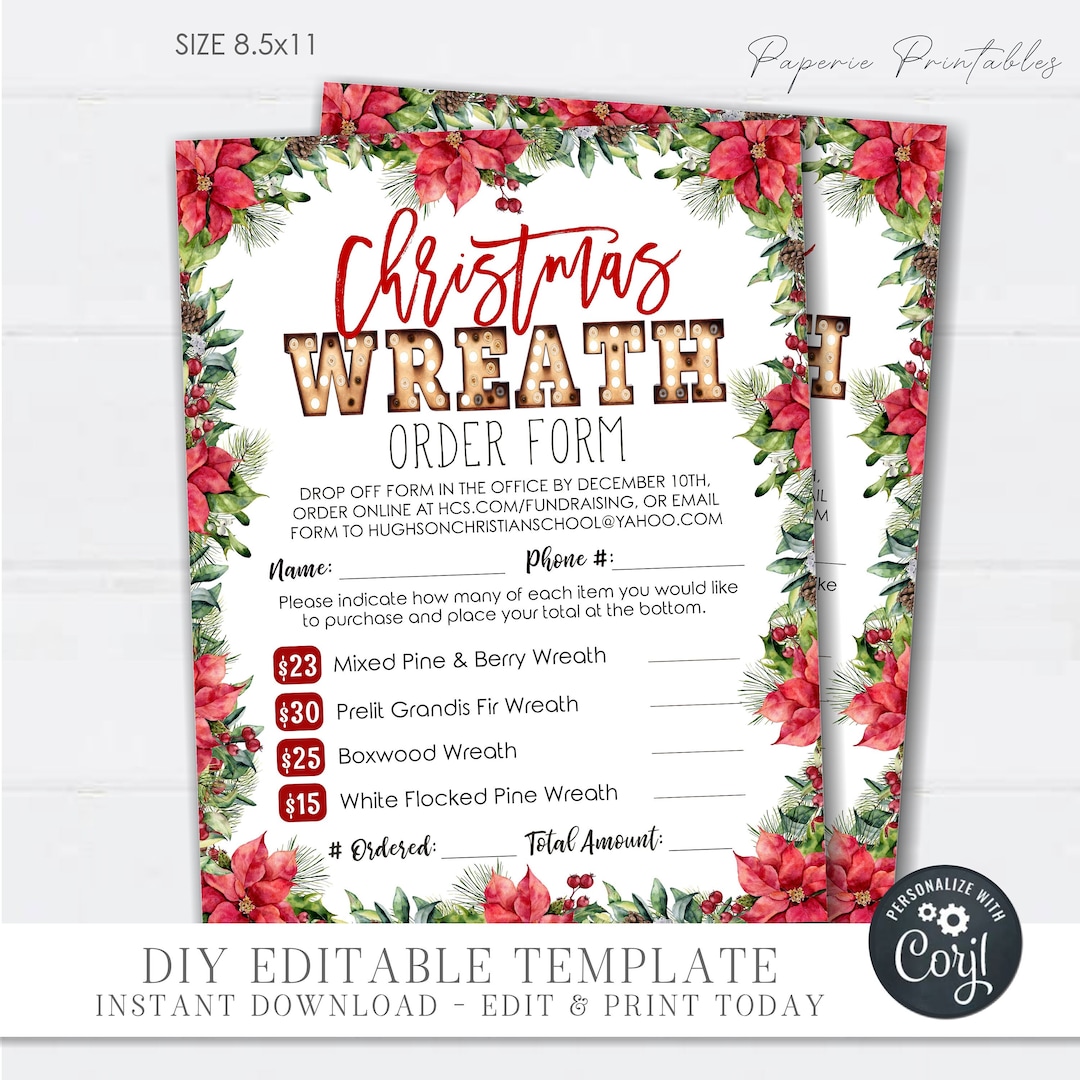 Editable Christmas Wreath Order Form: DIY Fundraising (corjl) #CF30 - Etsy