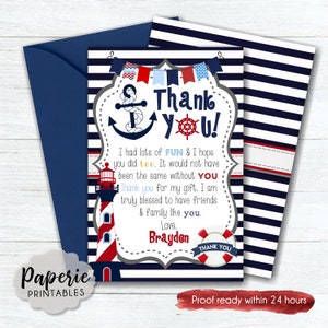 Nautical Birthday Thank You Card Sailor Birthday Thank You Card ...