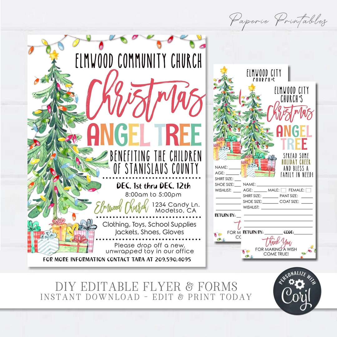 EDITABLE Angel Tree Flyer and Tags, Christmas Angel Tree Flyer, Angel ...