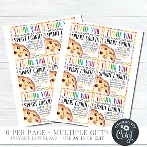 EDITABLE Cookie Teacher Gift Tag, One Smart Cookie Teacher Gift Tag ...