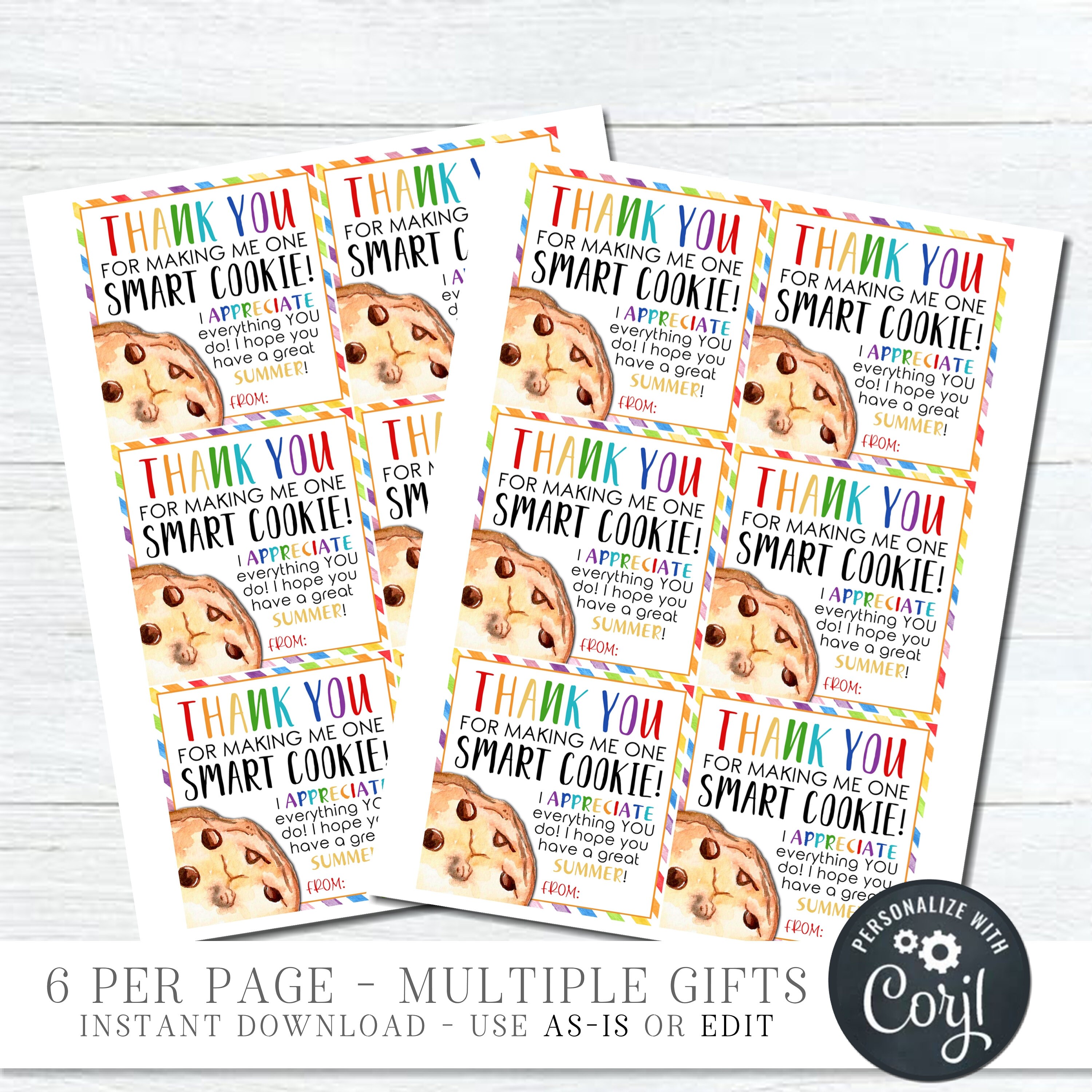 EDITABLE Cookie Teacher Gift Tag, One Smart Cookie Teacher Gift Tag ...