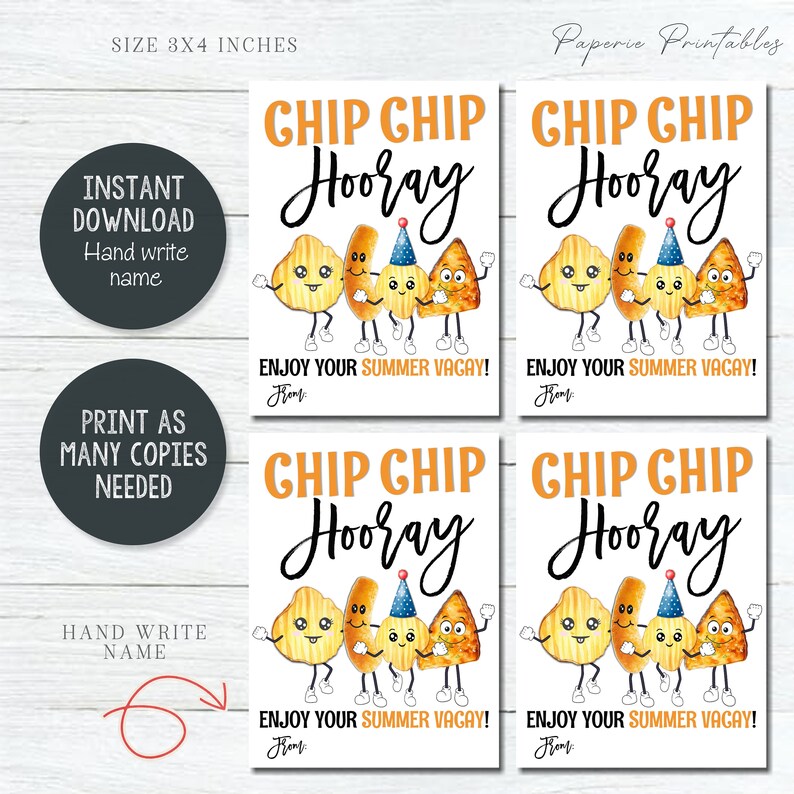 EDITABLE Thank You Teacher Gift Tag, End of School Chips Gift Tag, Chip ...