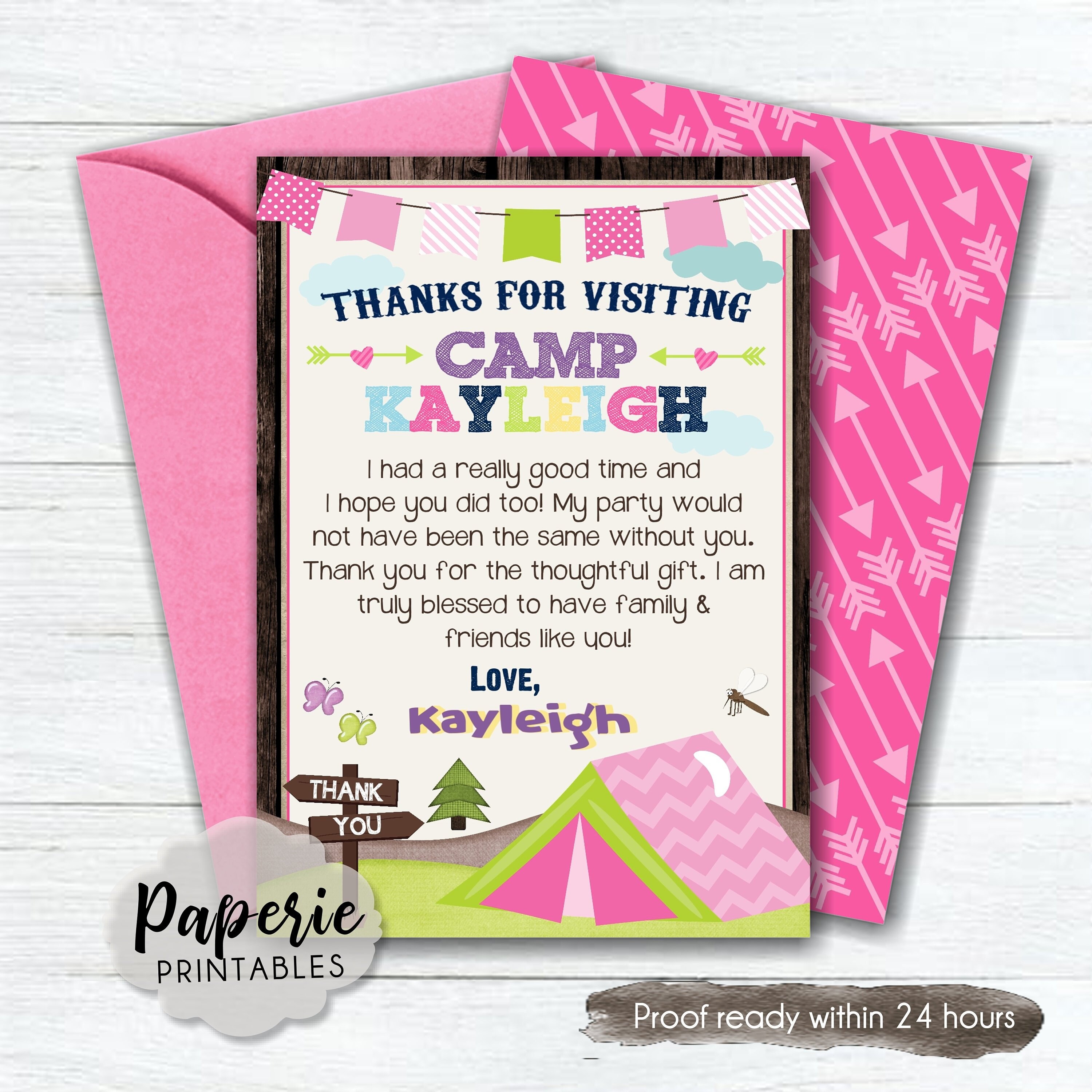 Paper & Party Supplies Camping Tent Birthday Party Thank-You Card for a ...