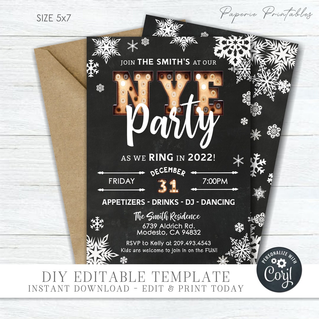 EDITABLE New Year's Eve Party Invitation, NYE Party Template, New Year ...