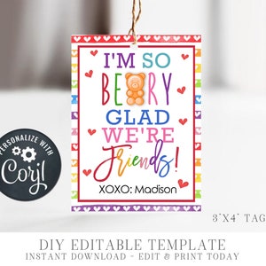 Editable Gummy Bear Valentine Tags, Kids Valentine Cards, School ...