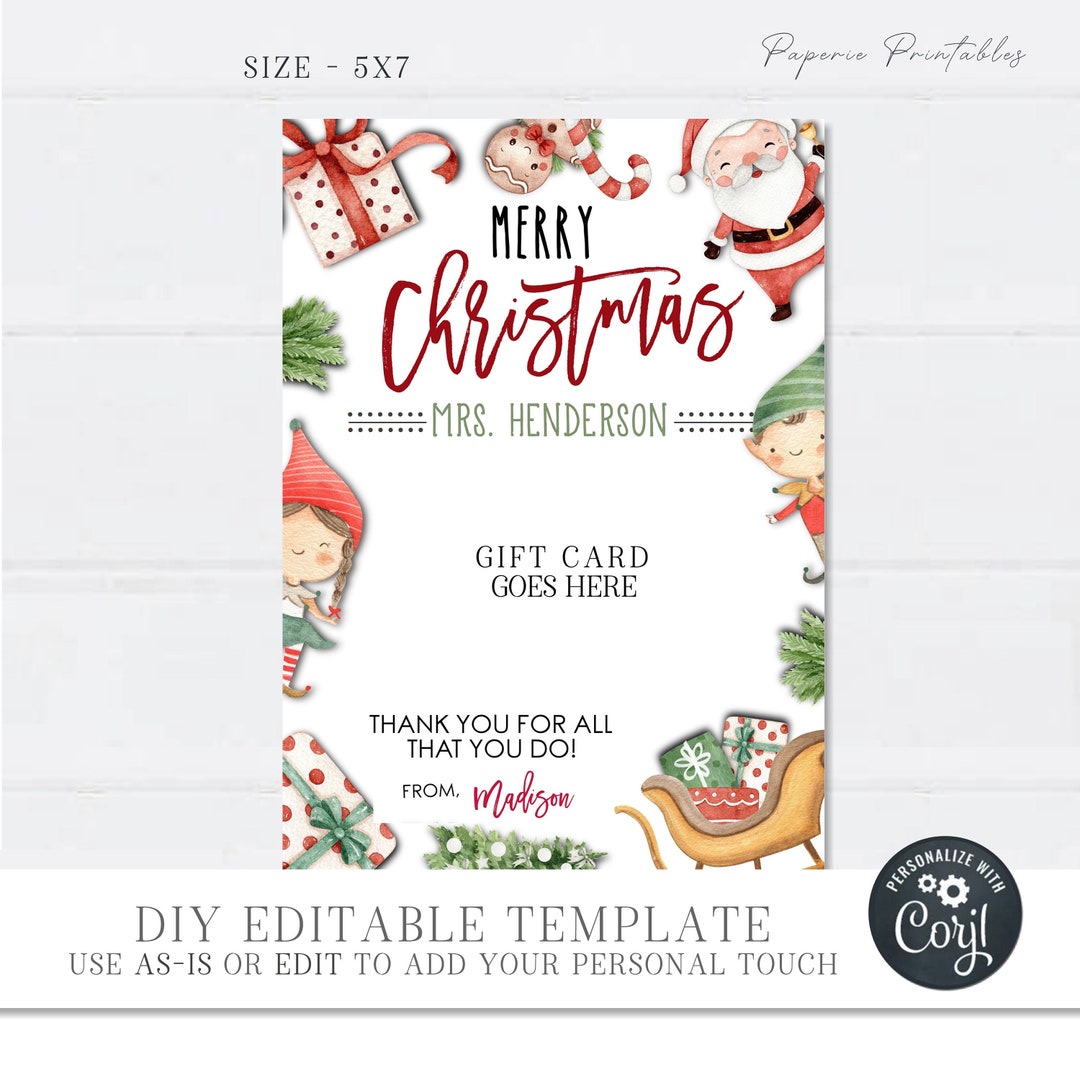 EDITABLE Teacher Appreciation Christmas Gift Card Holder, Christmas ...