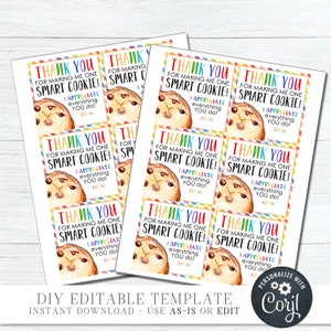 EDITABLE Cookie Teacher Appreciation Gift Tag, One Smart Cookie Teacher ...