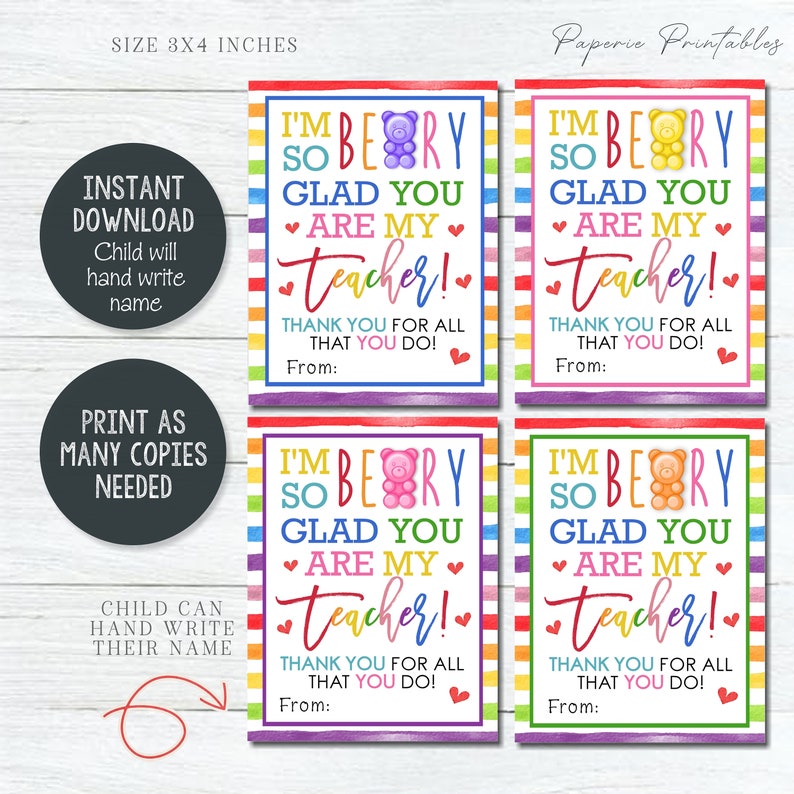 Editable Gummy Bear Teacher Appreciation Gift Tag (digital Download) - Etsy