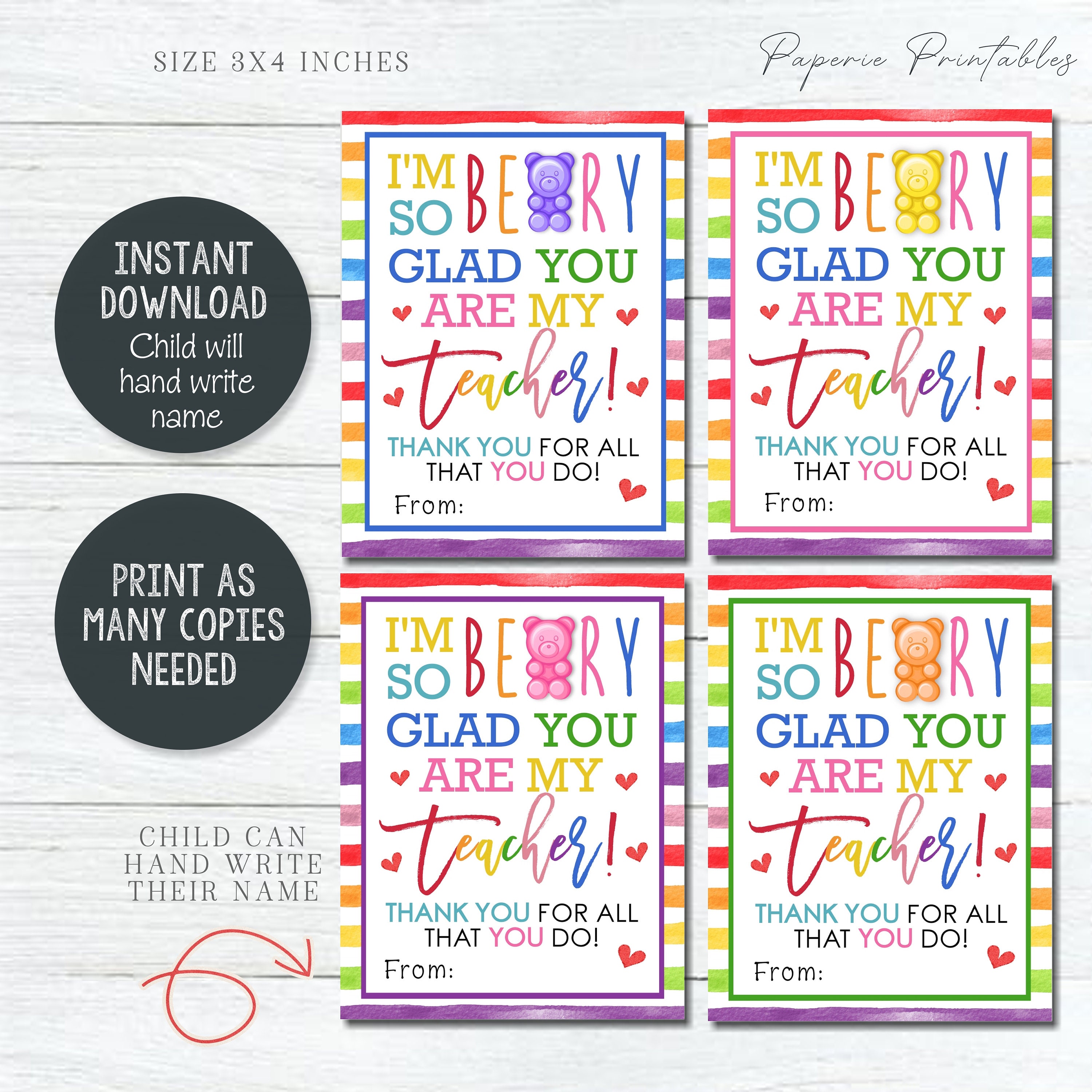 Editable Gummy Bear Teacher Appreciation Gift Tag (digital Download) - Etsy