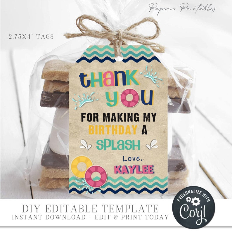 Editable Pool Party Birthday Party Favor Tags Pool Party - Etsy