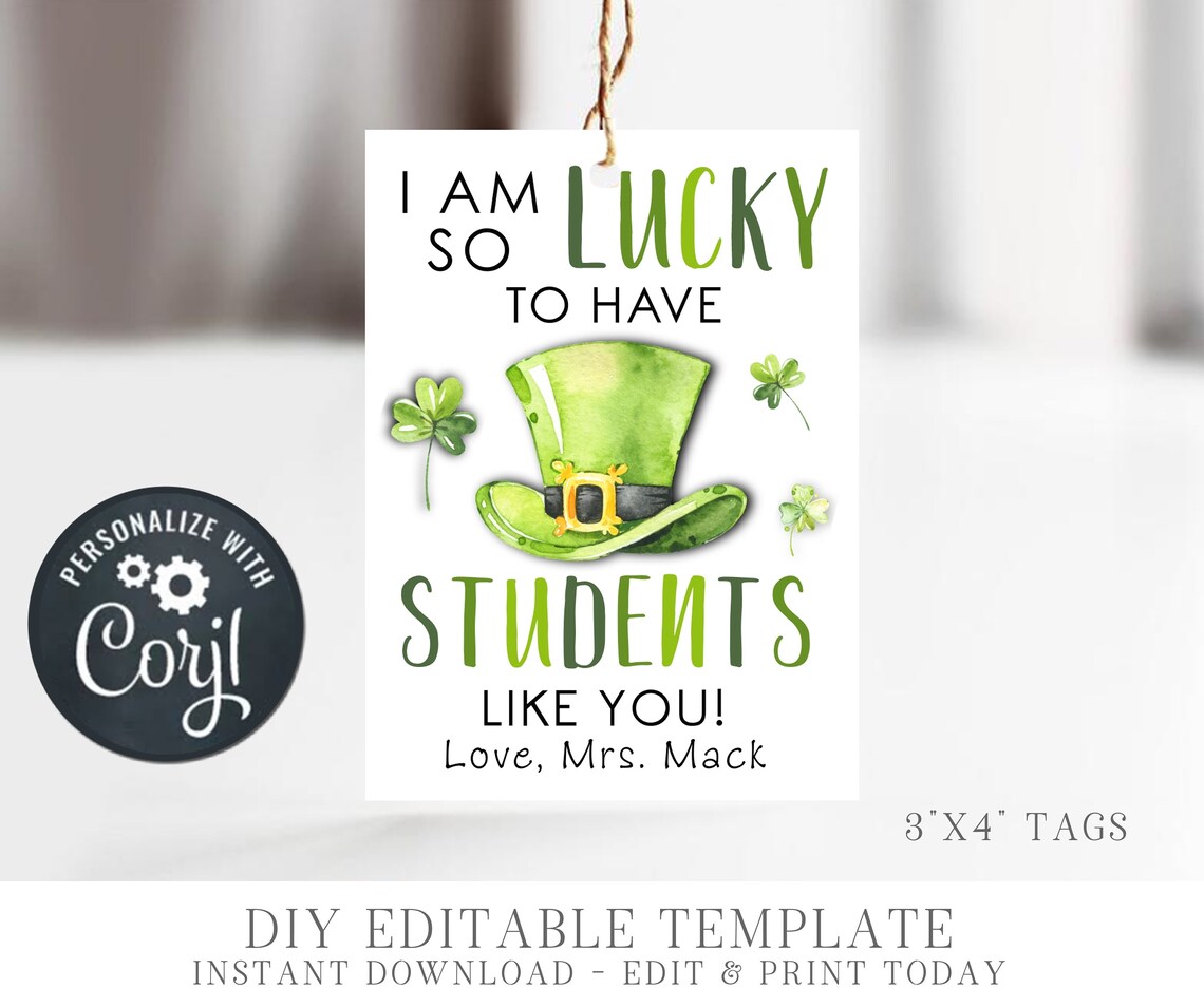 Editable St. Patrick's Day Student Gift Tag Happy St. - Etsy