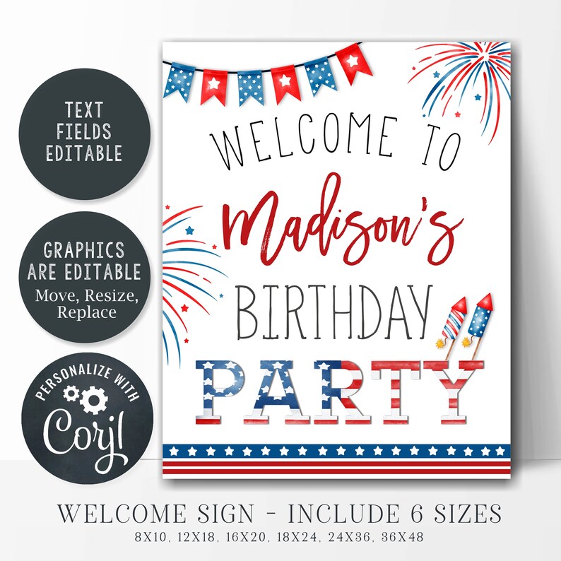 Editable 4th of July Birthday Party Welcome Sign 4th of July - Etsy