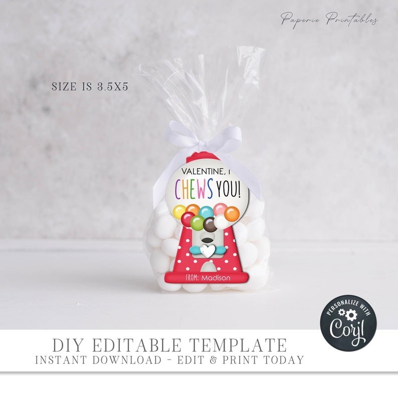 EDITABLE Gumball Machine Valentine Cards Kids Valentine - Etsy