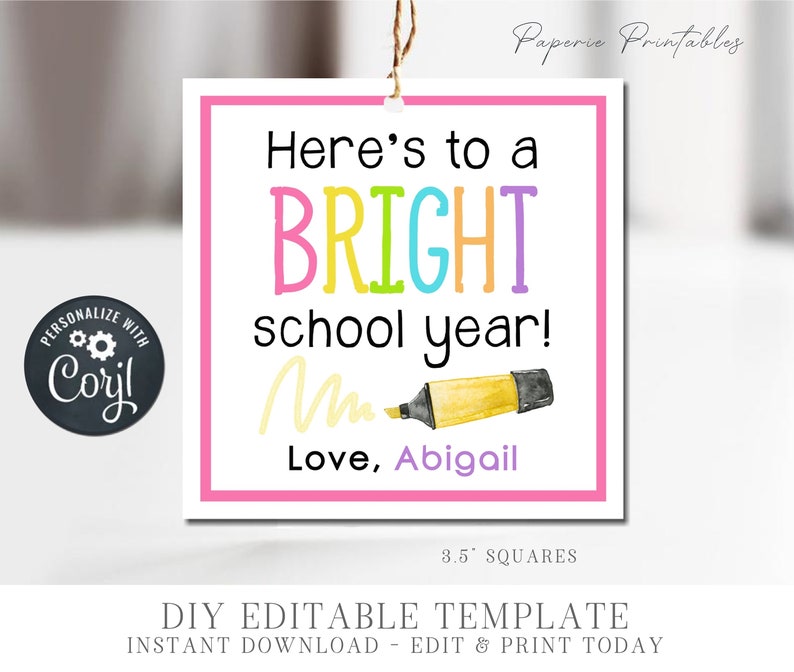 EDITABLE Bright School Year Teacher Gift Tag First day of | Etsy