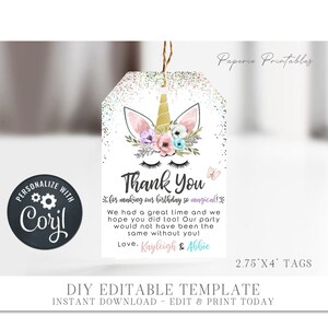 Editable Unicorn Birthday Party Favor Tags, Pastel Unicorn Party Favor ...