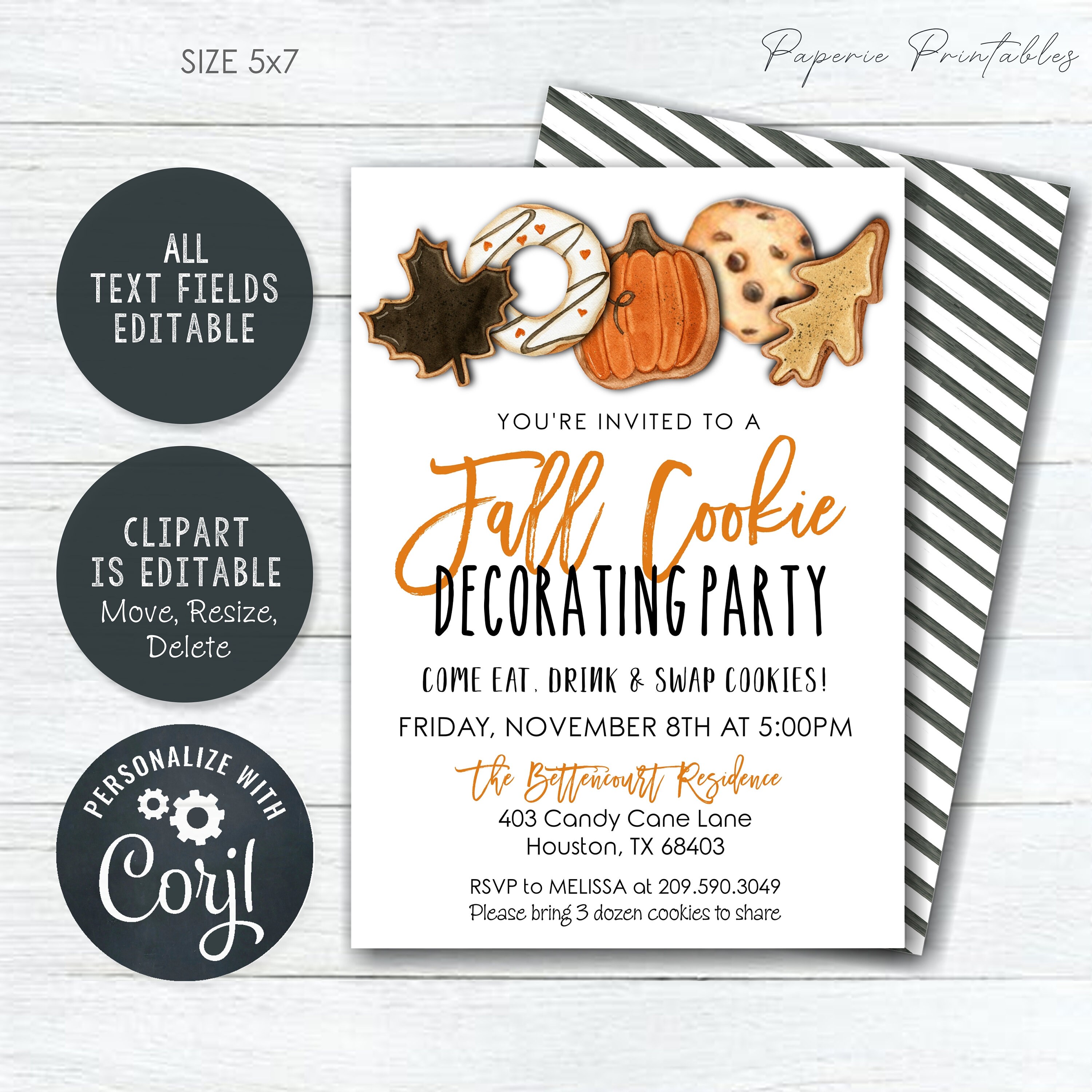 EDITABLE Fall Cookie Decorating Party Invitation Autumn - Etsy