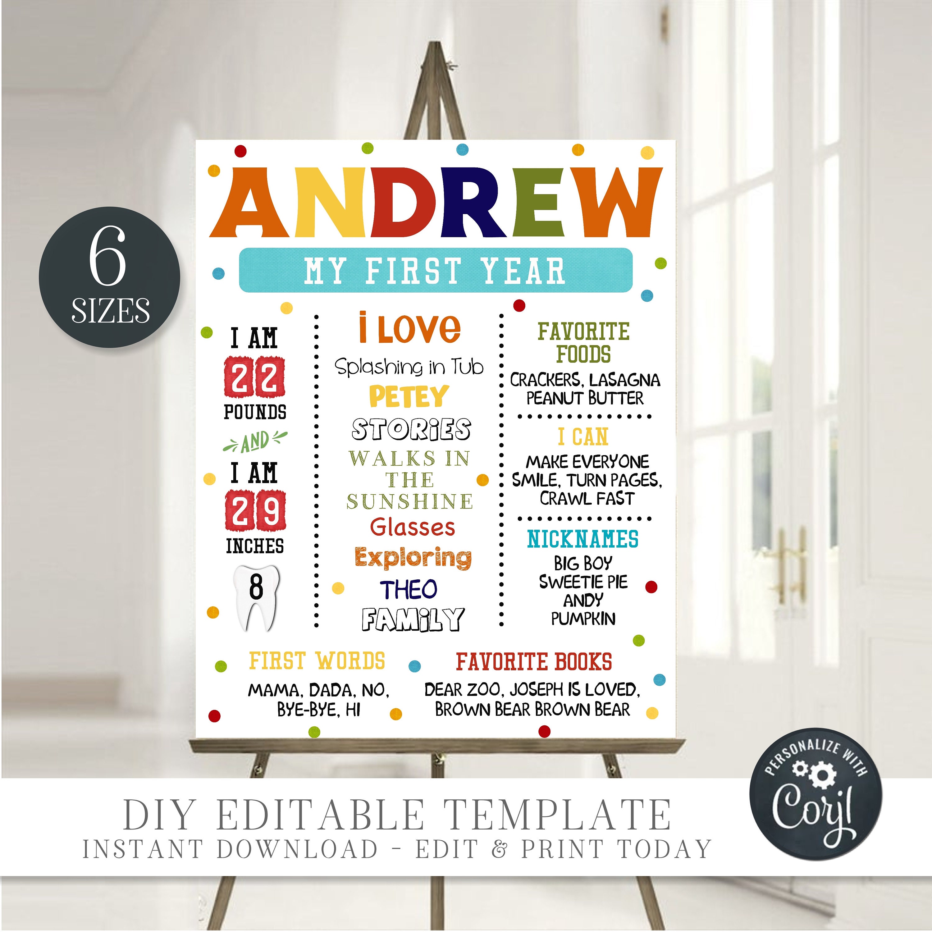 EDITABLE Birthday Milestone Poster Primary Color Birthday | Etsy