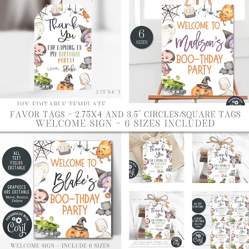 Editable Halloween Birthday Party Bundle: Invitation, Banner (DIY Corjl ...