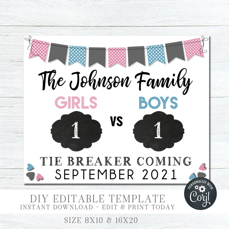 EDITABLE Tie Breaker Pregnancy Announcement Poster 3rd - Etsy