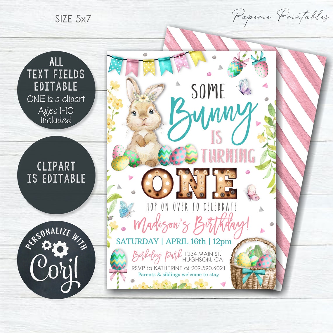 EDITABLE Easter Birthday Party Invitation Some Bunny Birthday | Etsy