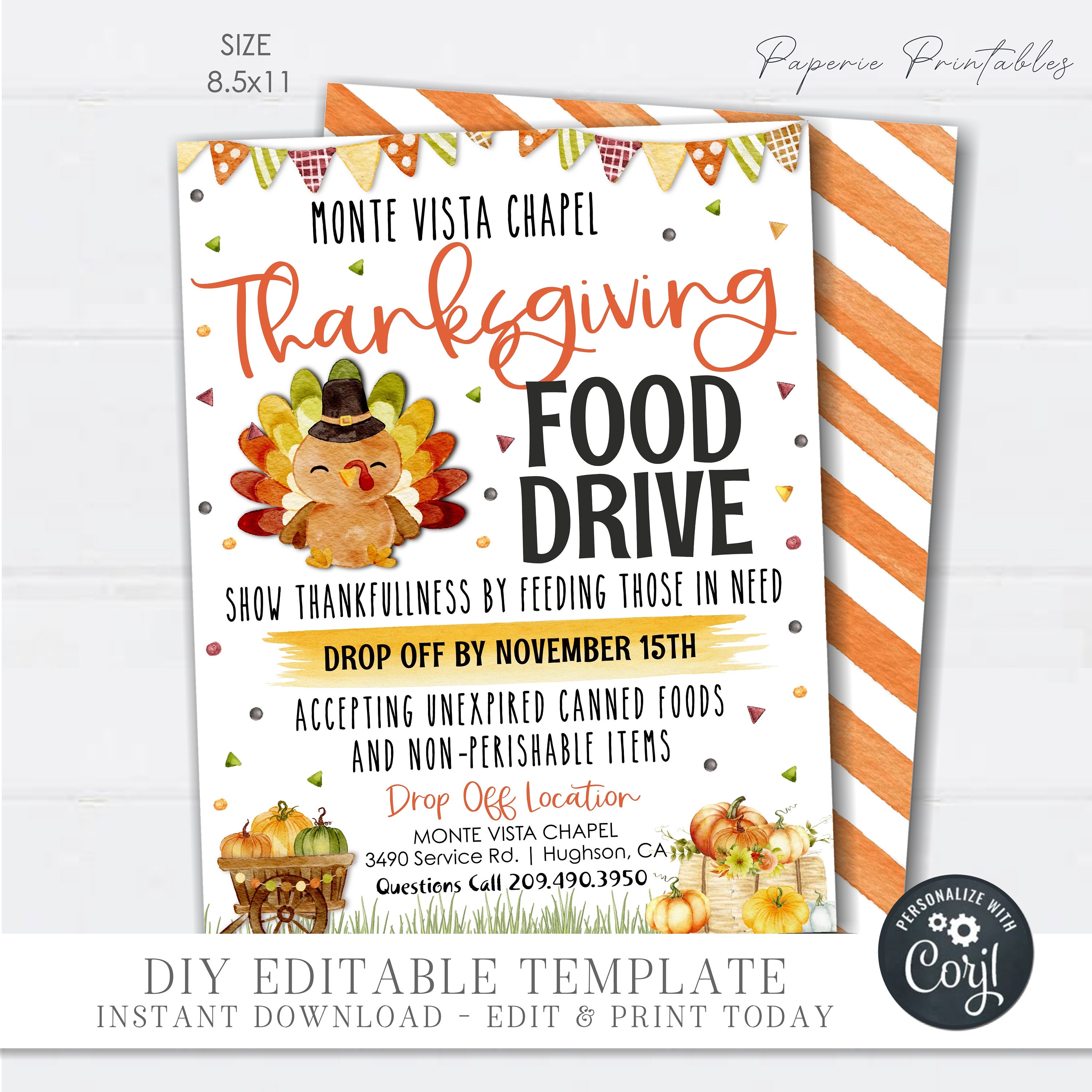 EDITABLE Thanksgiving Food Drive Flyer Food Drive Flyer - Etsy
