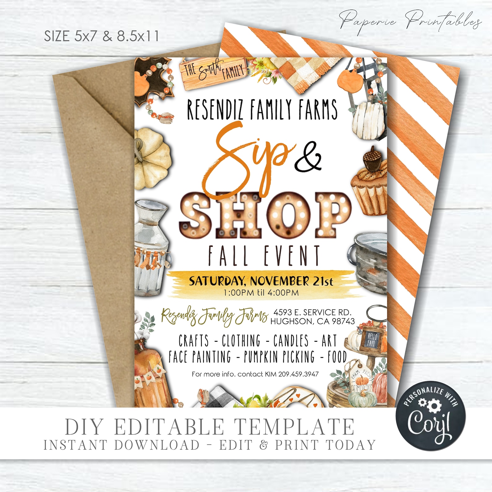 Editable Fall Sip and Shop Flyer: Boutique Market Template (DIY Corjl ...