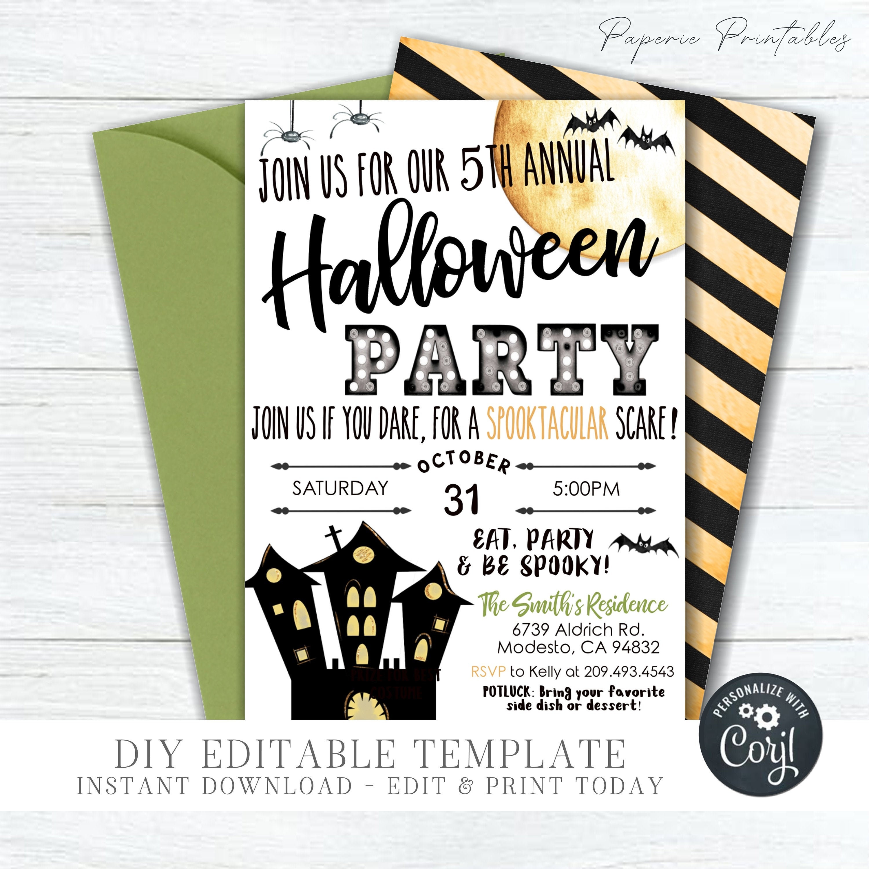 EDITABLE Halloween Party Invitation Halloween Party Template | Etsy