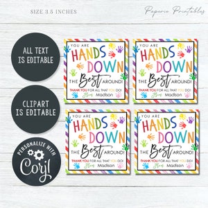 EDITABLE Teacher Appreciation Gift Tag, Hands Down Teacher Appreciation ...