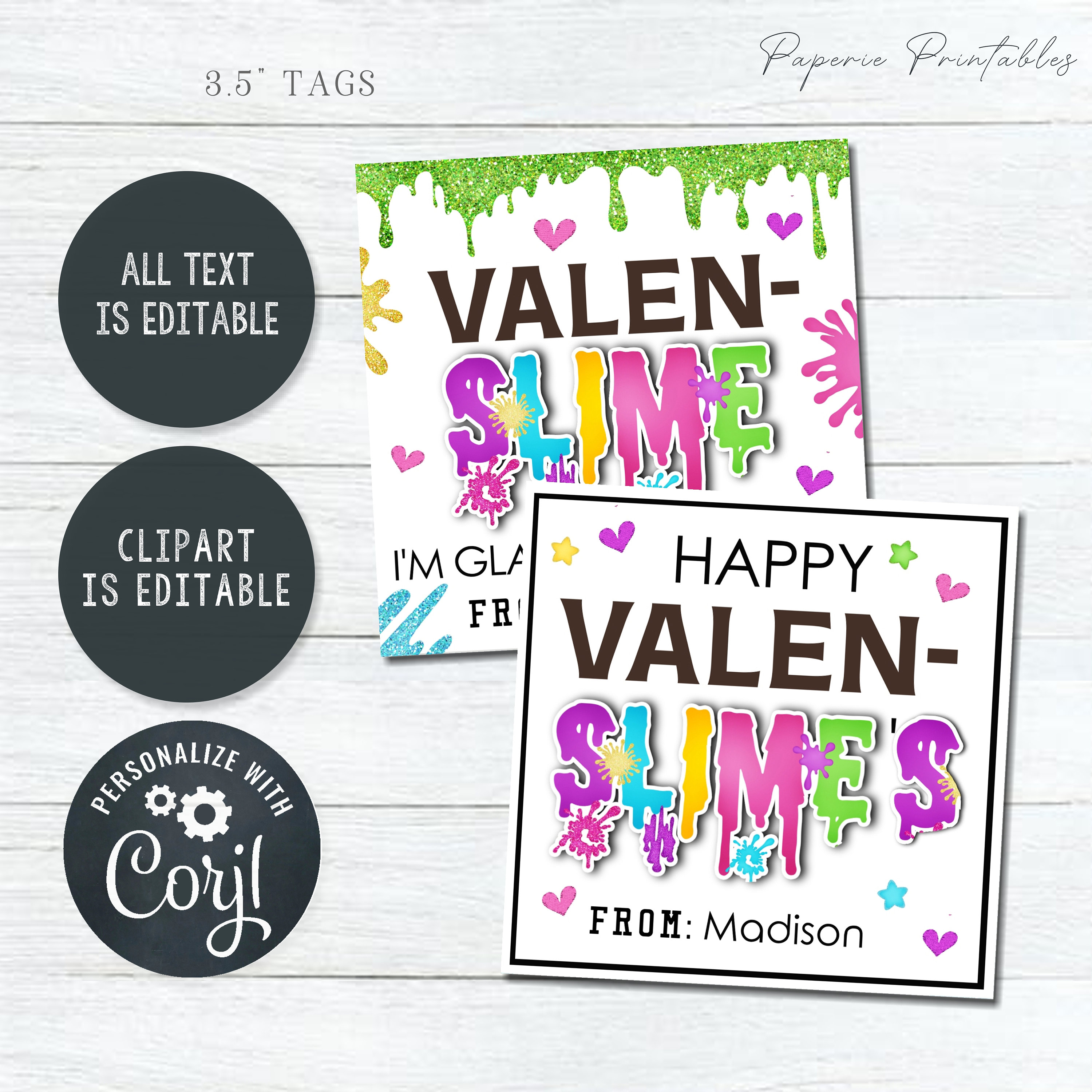 Editable Slime Valentine Cards: Kid's Printable Tags (DIY Corjl) - Etsy