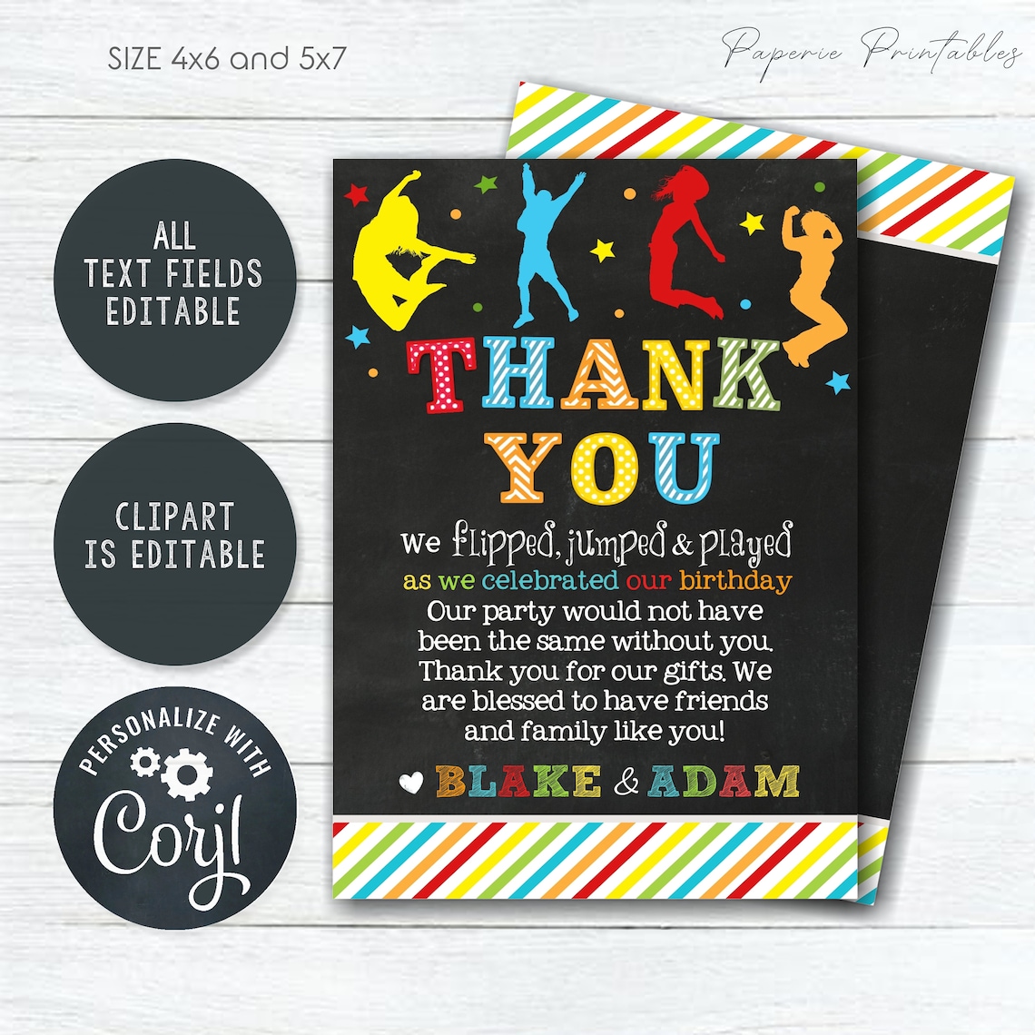 Trampoline Birthday Thank You Card: Editable Jump Party (DIY Corjl) # ...