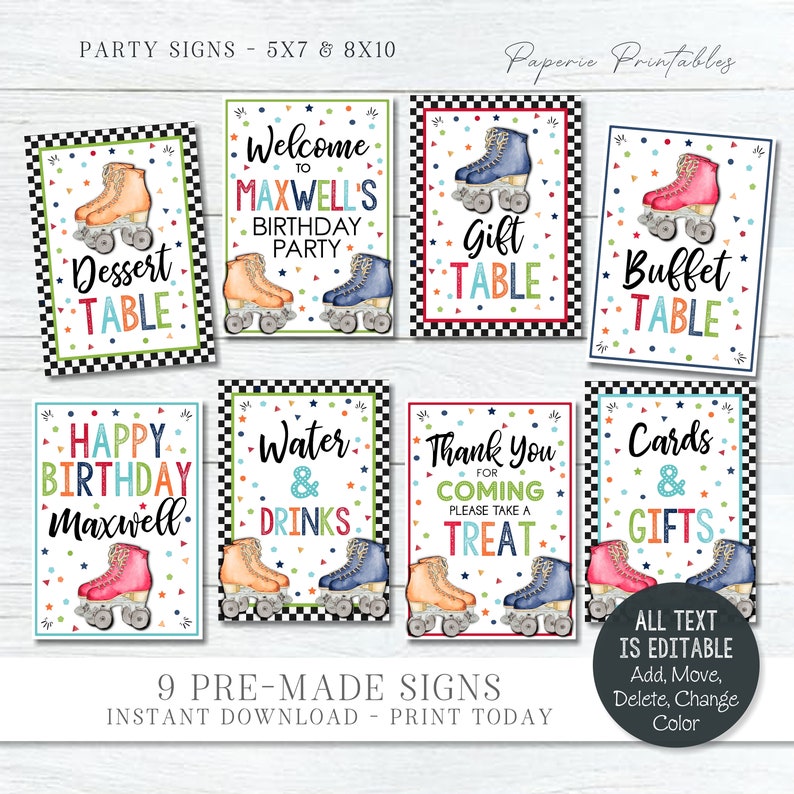 Editable Roller Skating Party Signs Skating Party Signs - Etsy