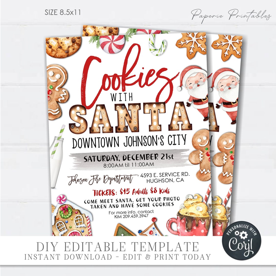 EDITABLE Cookies With Santa Template, Cookies With Santa Flyer ...