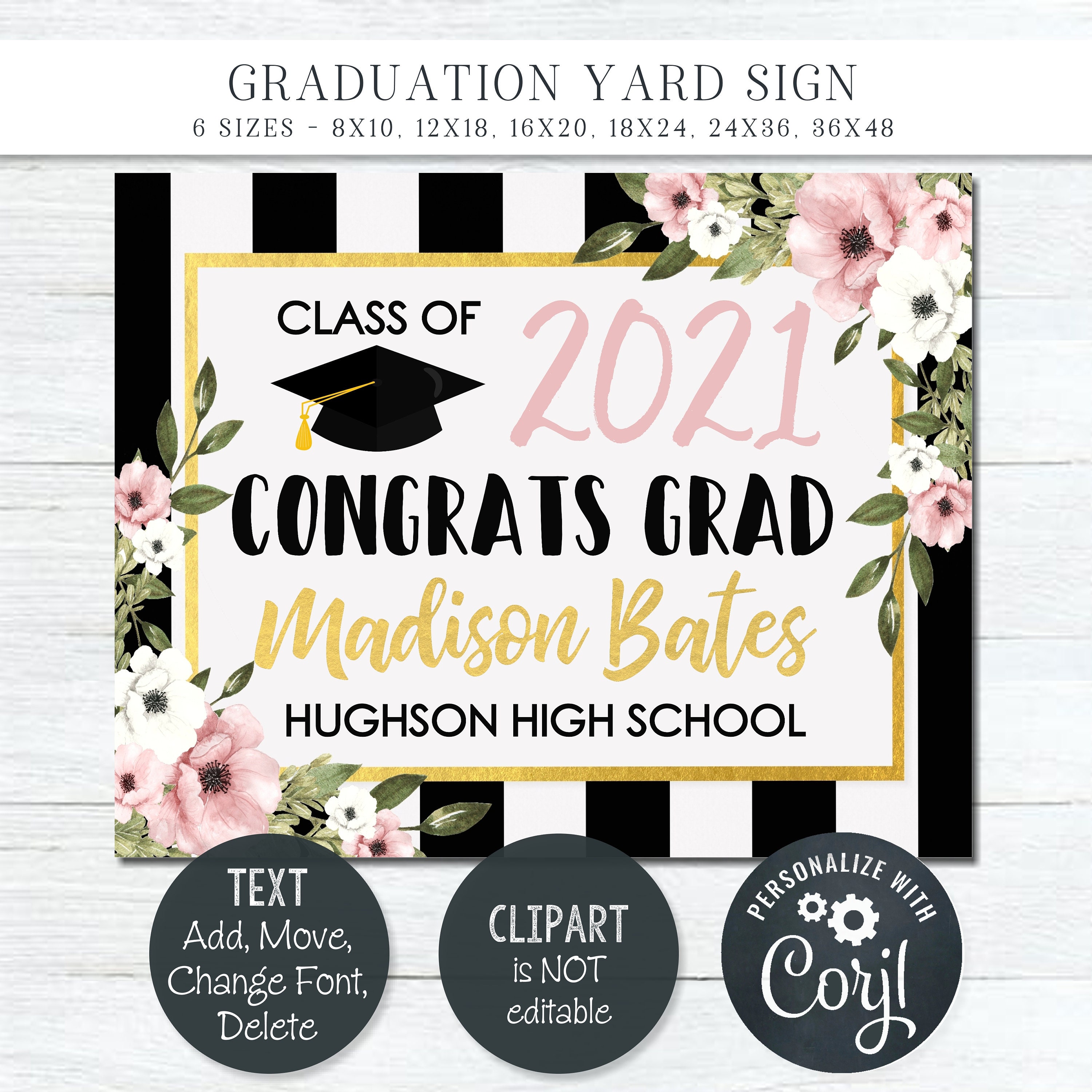 EDITABLE Graduation Yard Sign Class of 2021 Graduation Sign - Etsy