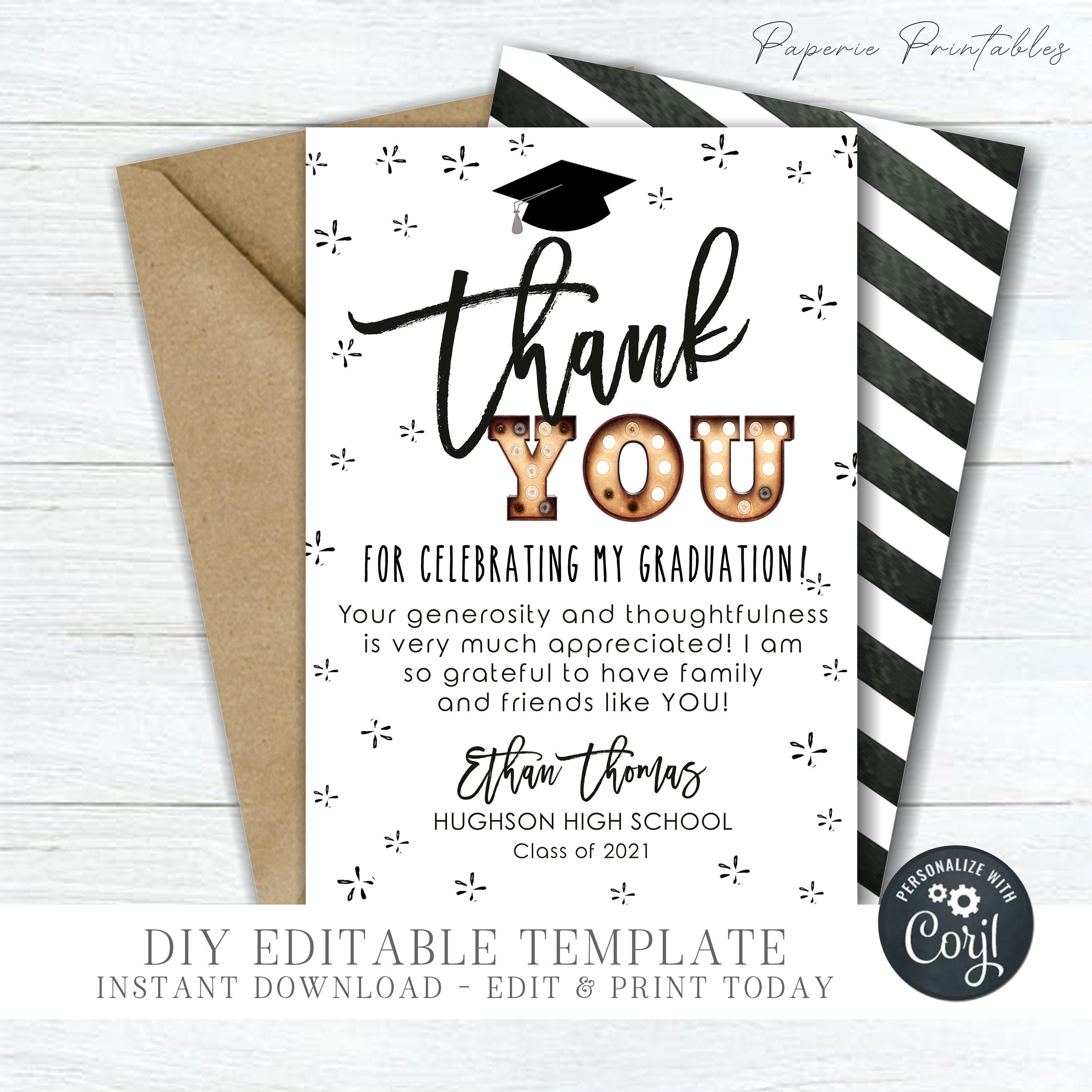 EDITABLE Graduation Thank You Card Thank You Graduation Card - Etsy