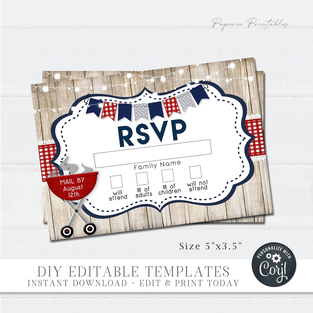 Editable Rsvp Cards, BBQ Party Rsvp Cards, Summer BBQ Rsvp Template ...