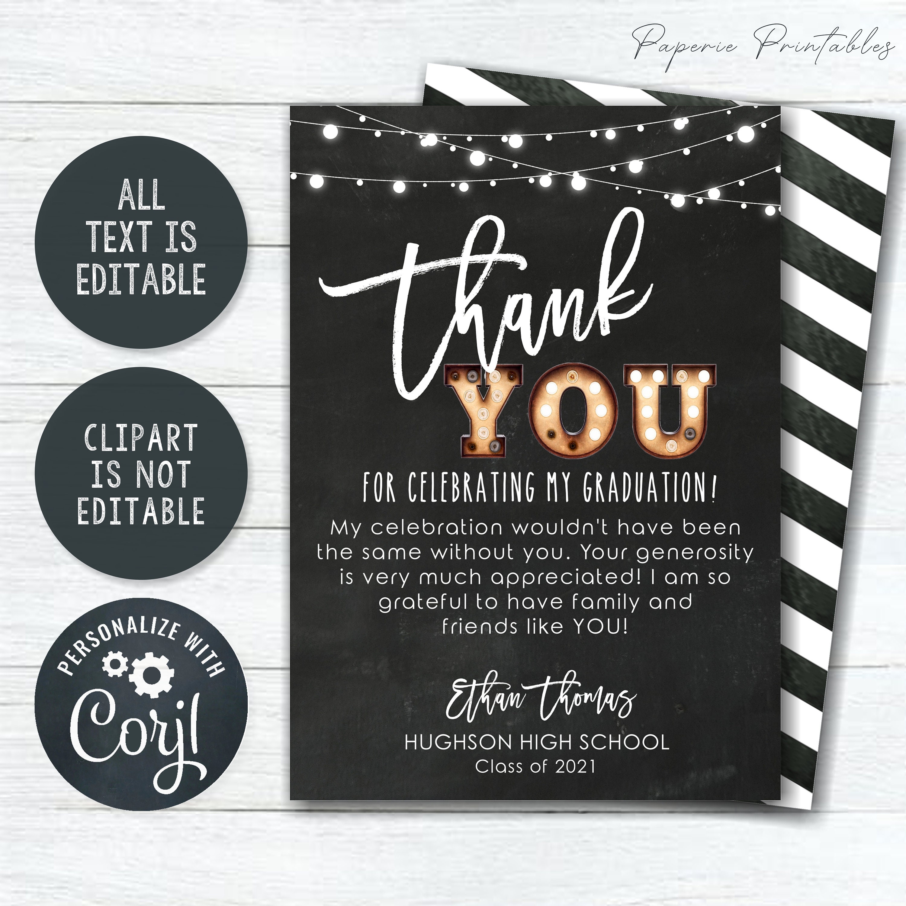 EDITABLE Graduation Thank You Card Thank You Graduation Card | Etsy