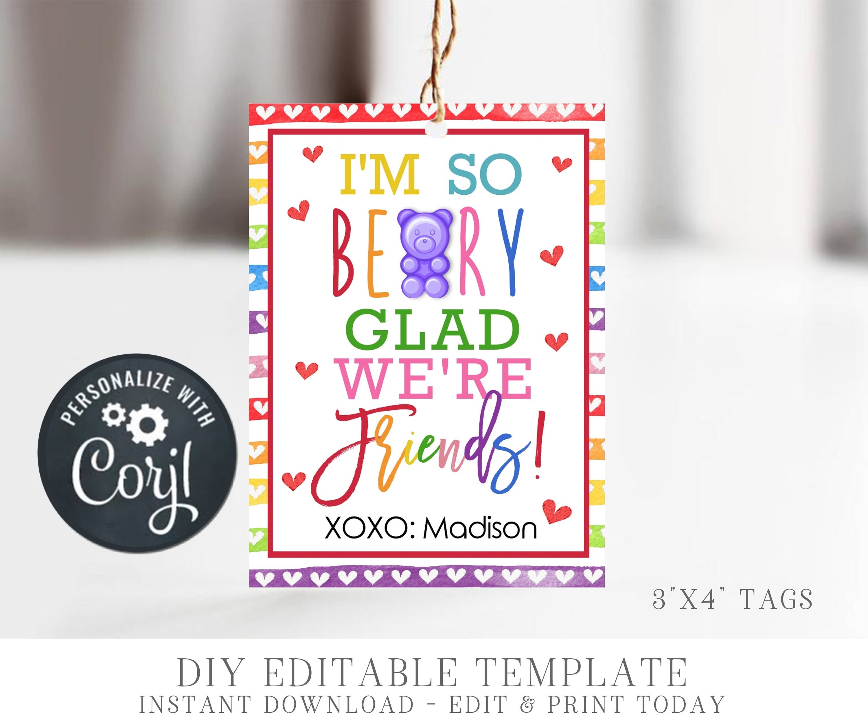 Editable Gummy Bear Valentine Tags Kids Valentine Cards - Etsy