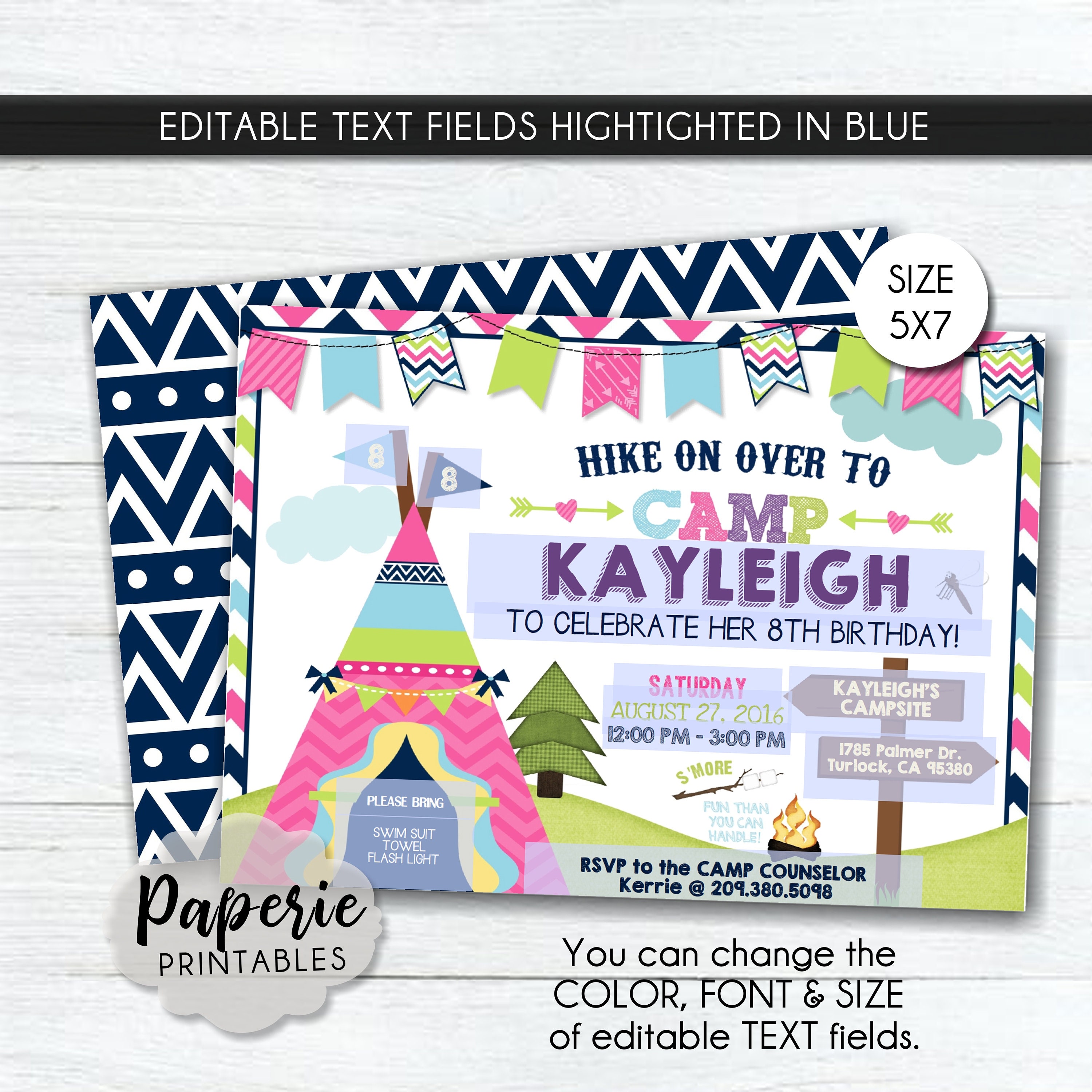 GIRL Camping Party Invitation Glamping Birthday | Etsy