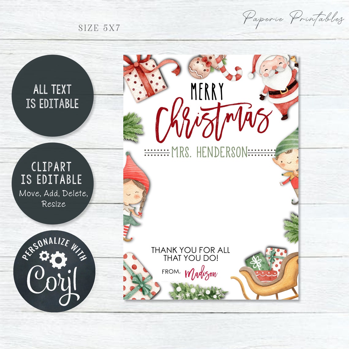 EDITABLE Teacher Appreciation Christmas Gift Card Holder - Etsy