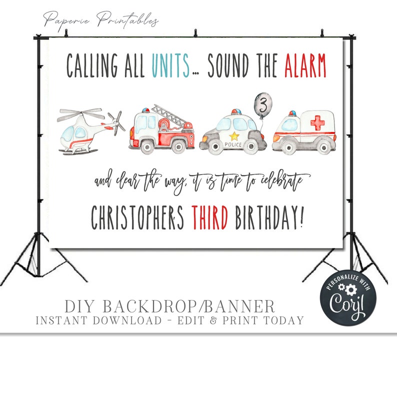 EDITABLE First Responders Birthday Decorations First - Etsy