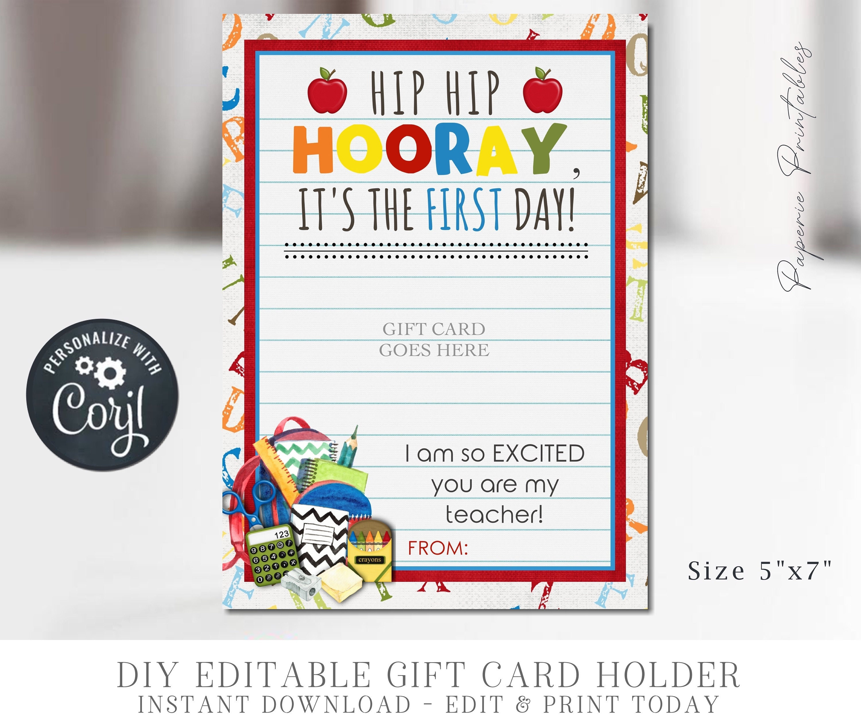EDITABLE First Day of School Teacher Gift Card Back to School | Etsy