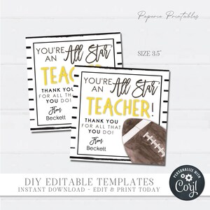 EDITABLE Teacher Appreciation Gift Tag, Football Teacher Appreciation ...