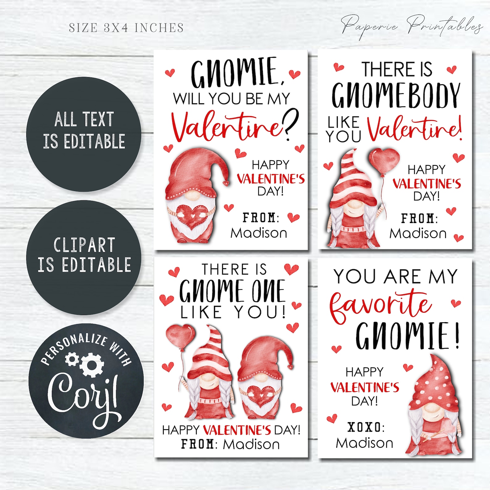 EDITABLE Gnome Valentine Cards Kid Valentine Cards School - Etsy