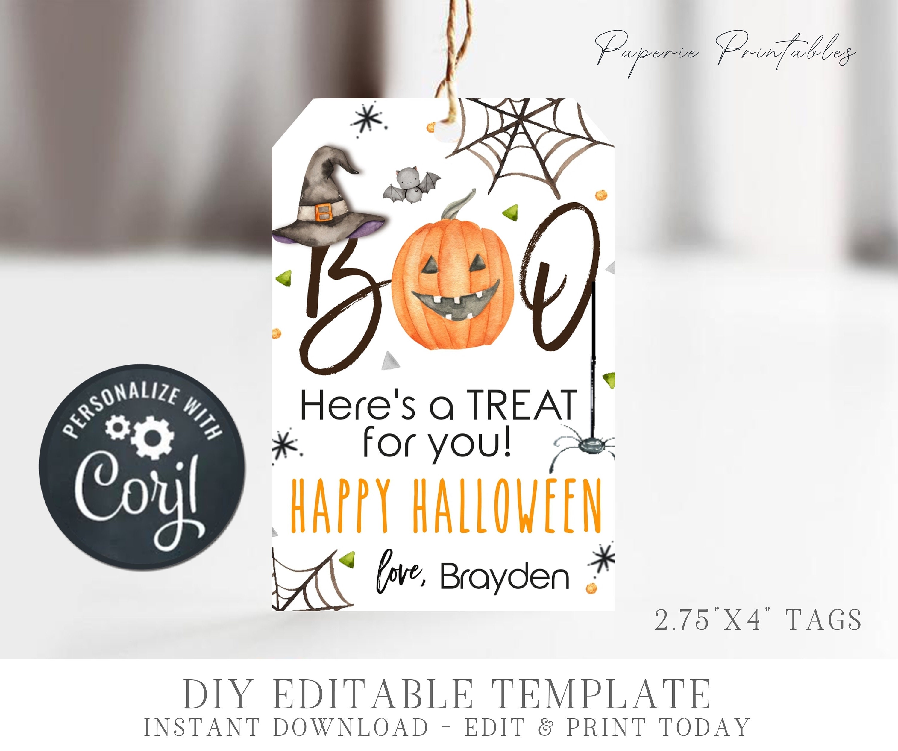 EDITABLE Happy Halloween Tag Printable Halloween Favor Tags - Etsy