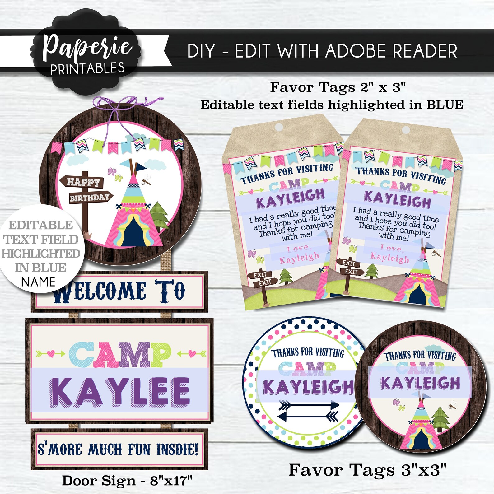 Girl Camping Birthday Party BUNDLE Girl Camping Birthday - Etsy