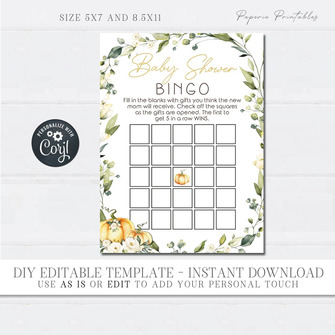 Editable Pumpkin Baby Shower Bingo Game (digital Download) #BS73 - Etsy